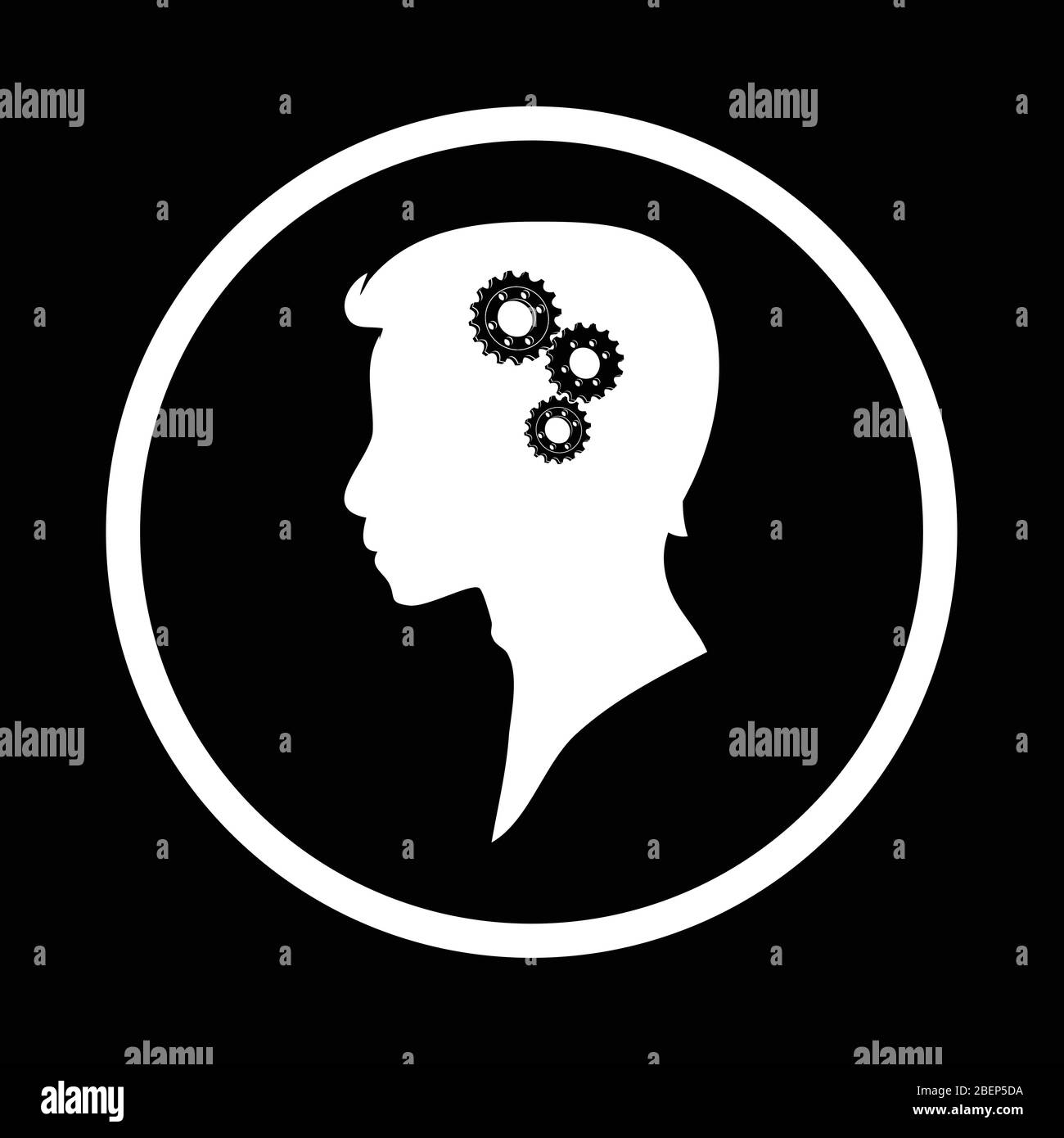 Hand Drawn White Male Head Silhouette With Black Cogs In a Circular ...