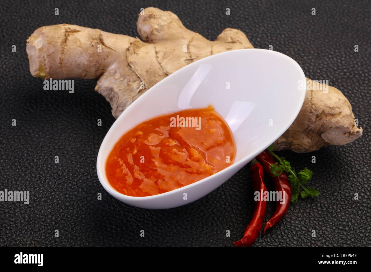 Ginger chili sauce with root and pepper Stock Photo - Alamy