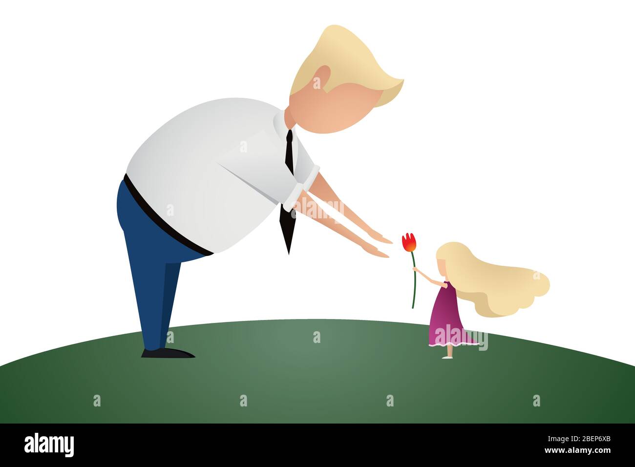 Cute little girl giving flower to daddy, Happy Father's day concept ...