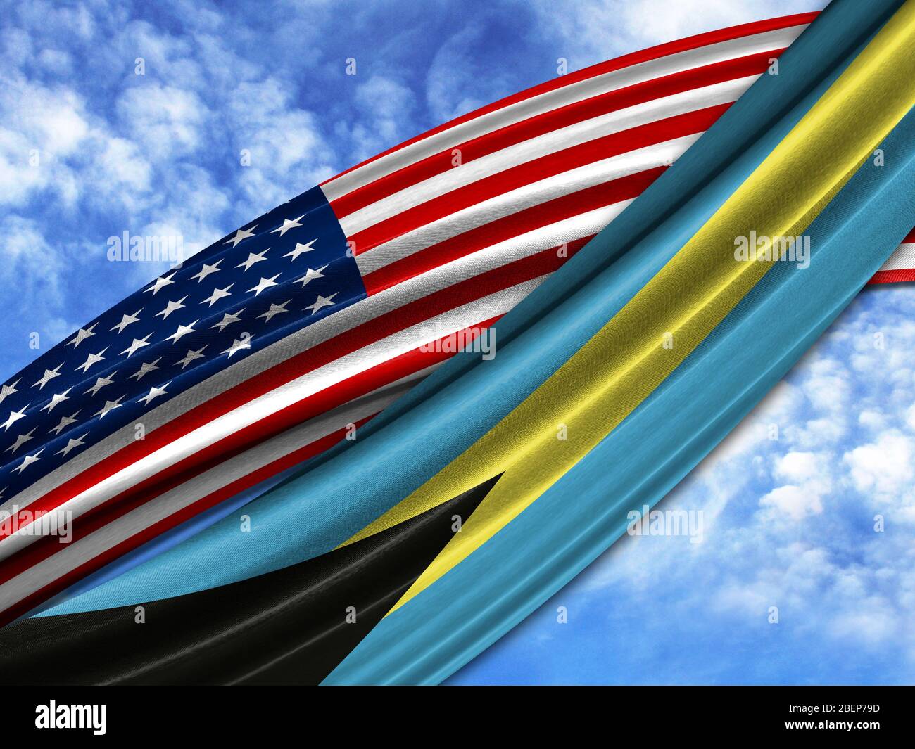 flag of America with Bahamas flag on sky background Stock Photo - Alamy