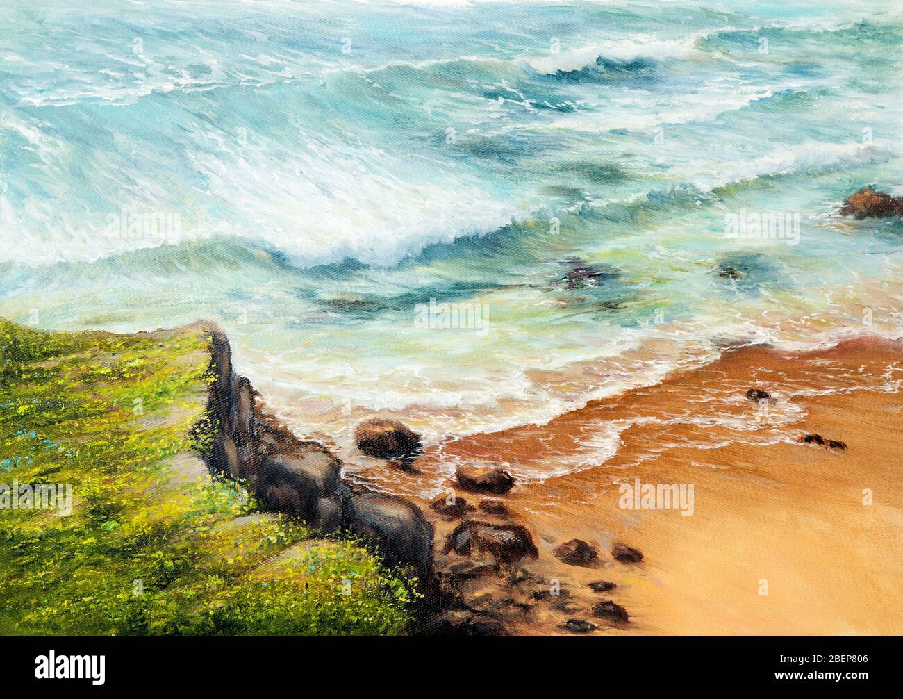 Original oil painting of Ocean and cliffs on canvas.Modern Impressionism Stock Photo - Alamy