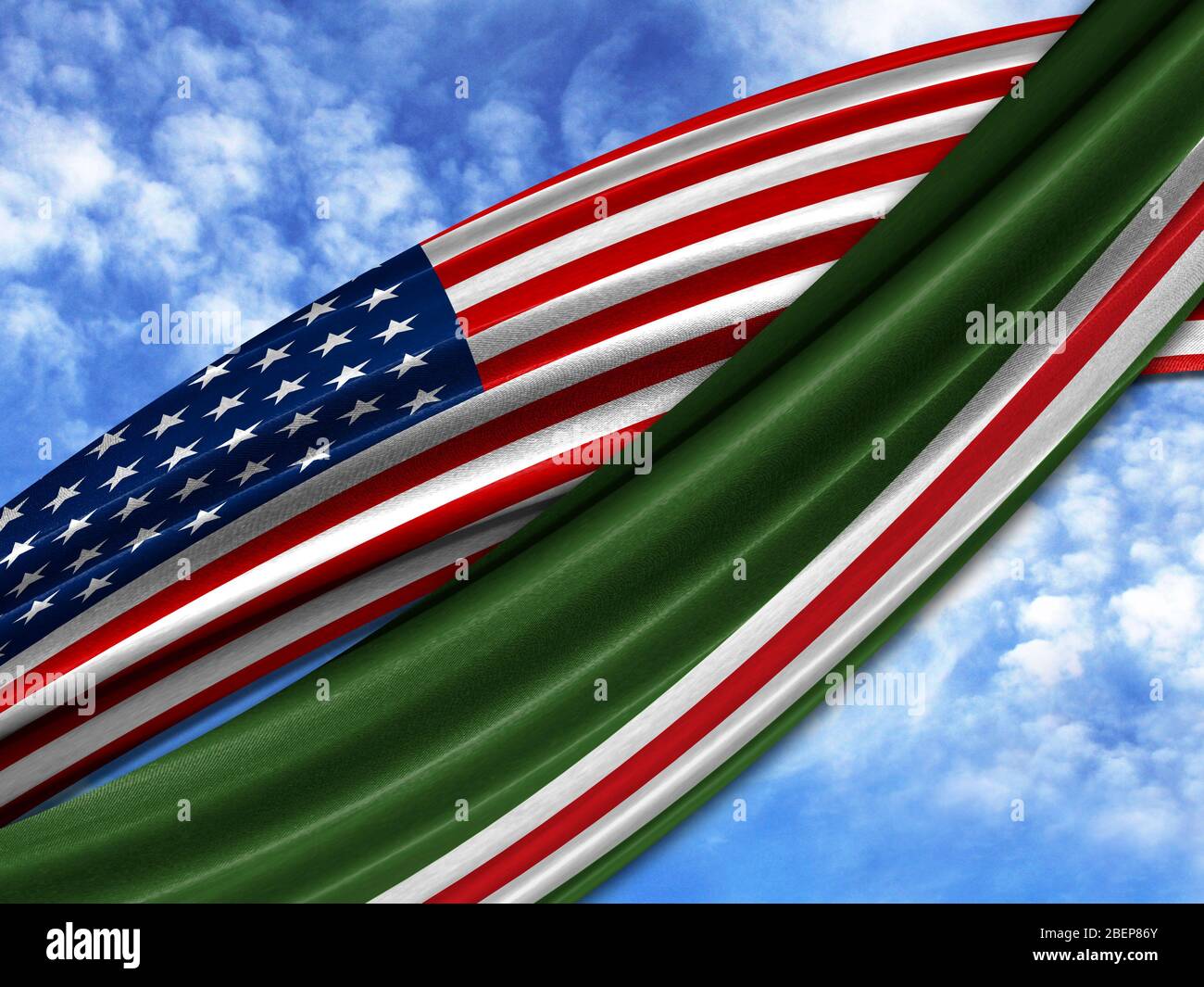 flag of America with Chechen Republic of Ichkeria flag on sky ...