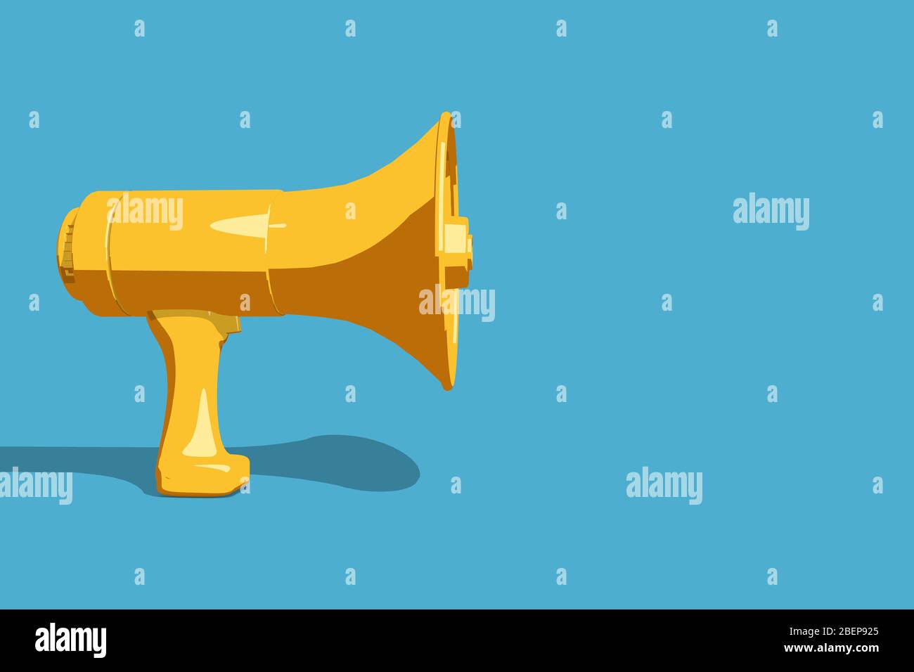 yellow loud speaker megaphone on a blue background. 3D rendering Stock ...