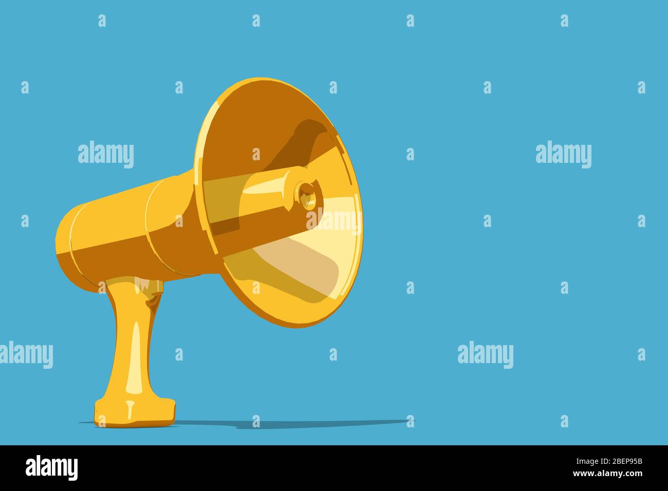 yellow loud speaker megaphone on a blue background. 3D rendering Stock ...