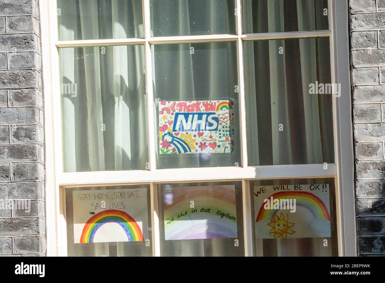 London, UK. 15th Apr, 2020. Rainbow/NHS posters in the windows of 10 ...