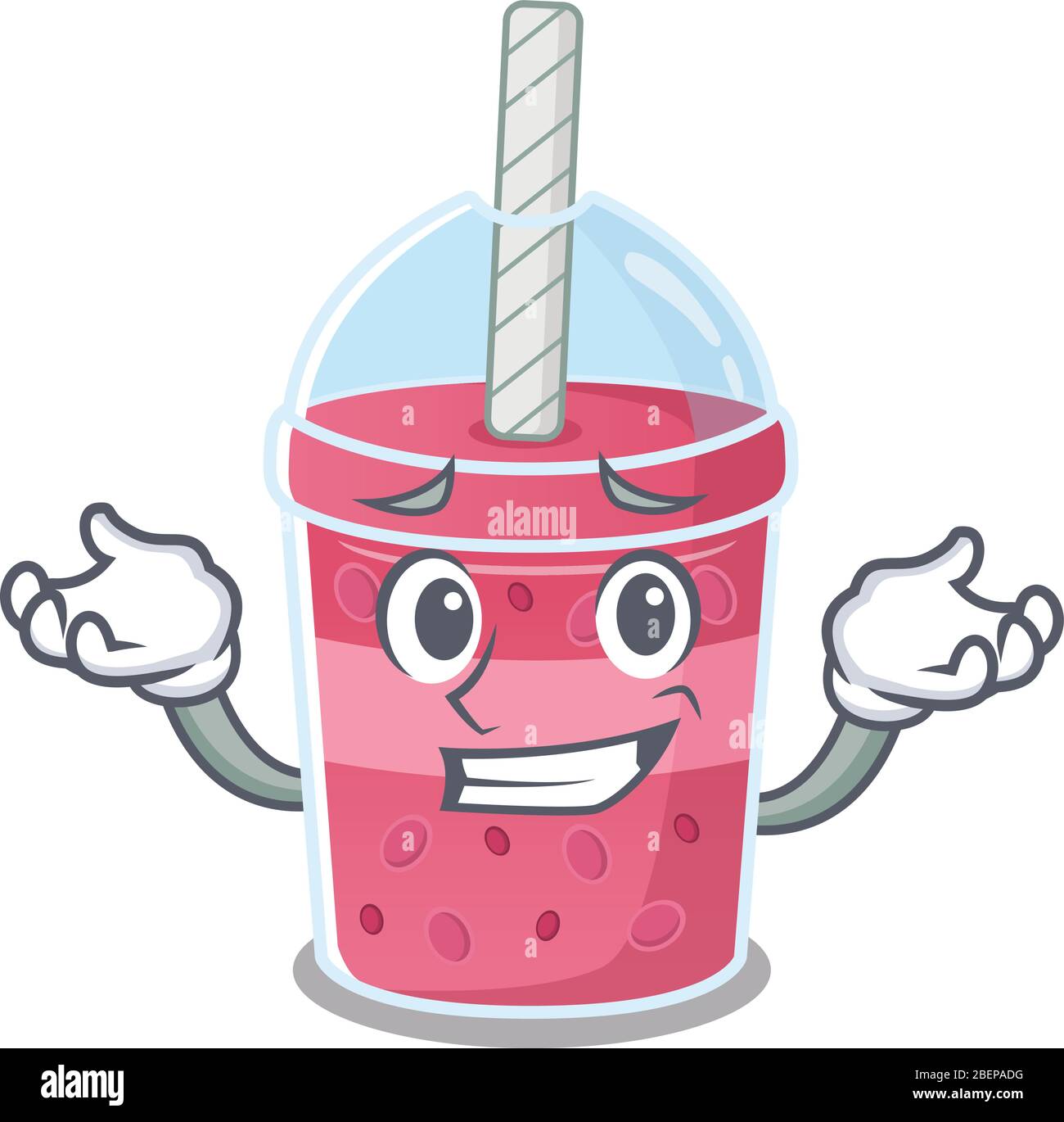 A picture of grinning strawberry bubble tea cartoon design concept ...