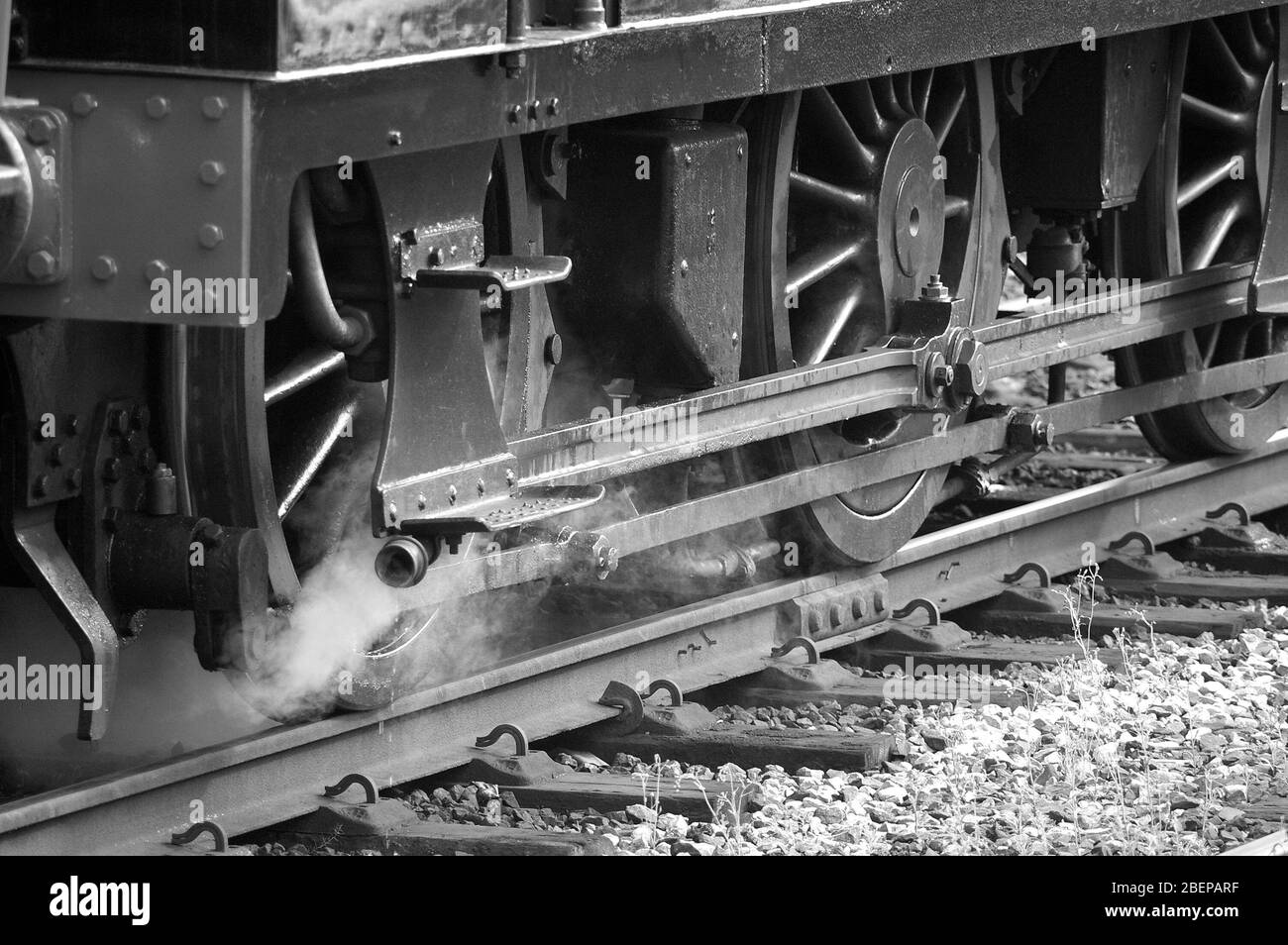Powerful steam locomotive wheel assembly on an old steam train Stock ...