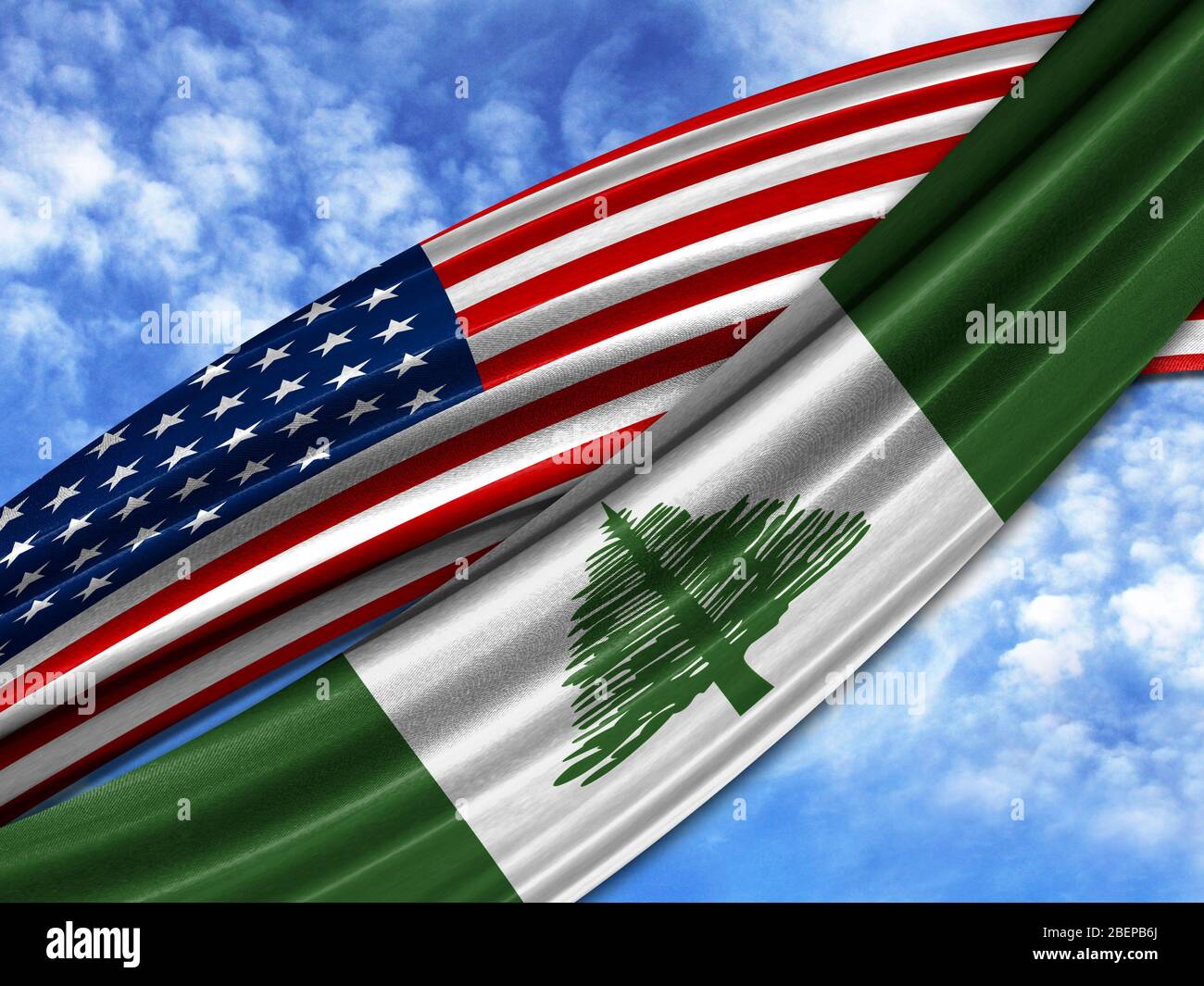 flag of America with Norfolk Island flag on sky background Stock Photo ...