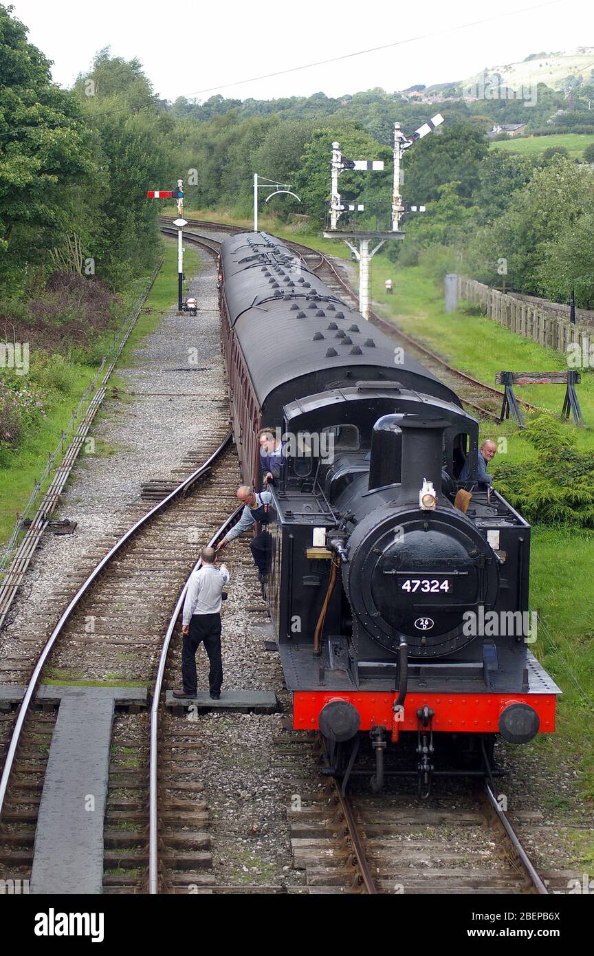 Ramsbottom, Lancashire, UK / August 24 2008: Steam locomotive, drivers ...