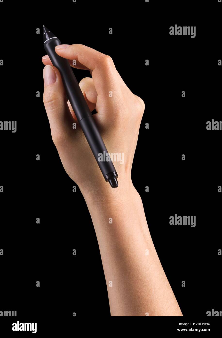 Hand holding digital graphic pen and drawing something isolated on ...