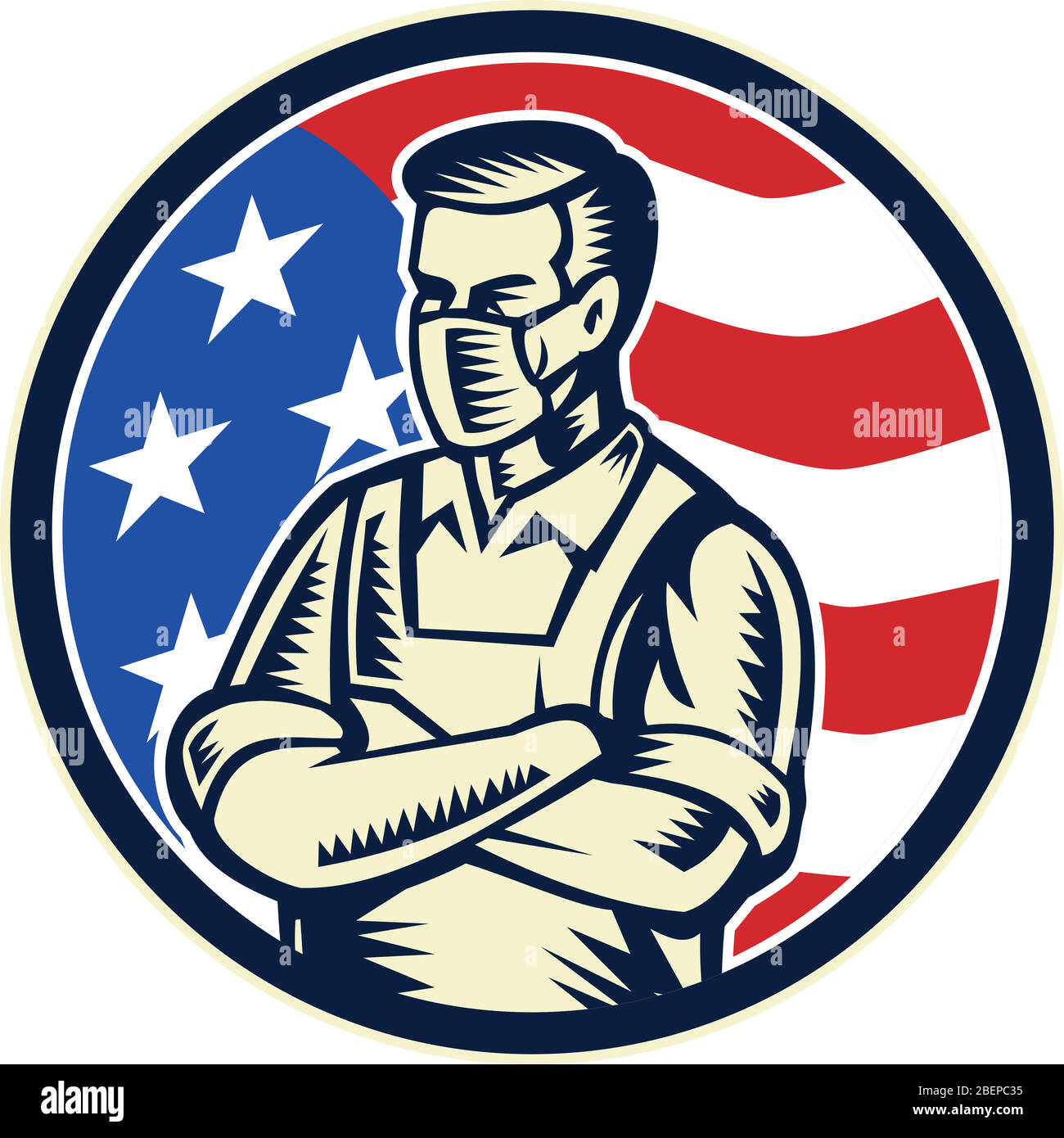 Mascot illustration of a food worker, grocery, supermarket, front line ...