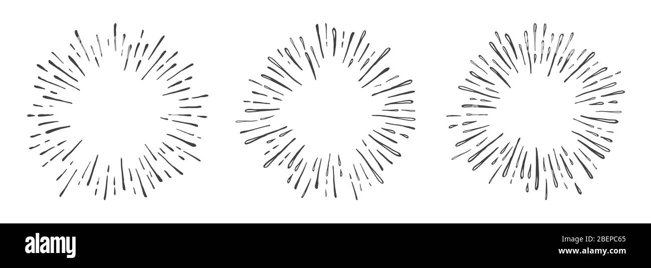 Hand drawn sunburst explosion vector illustration isolated on white ...