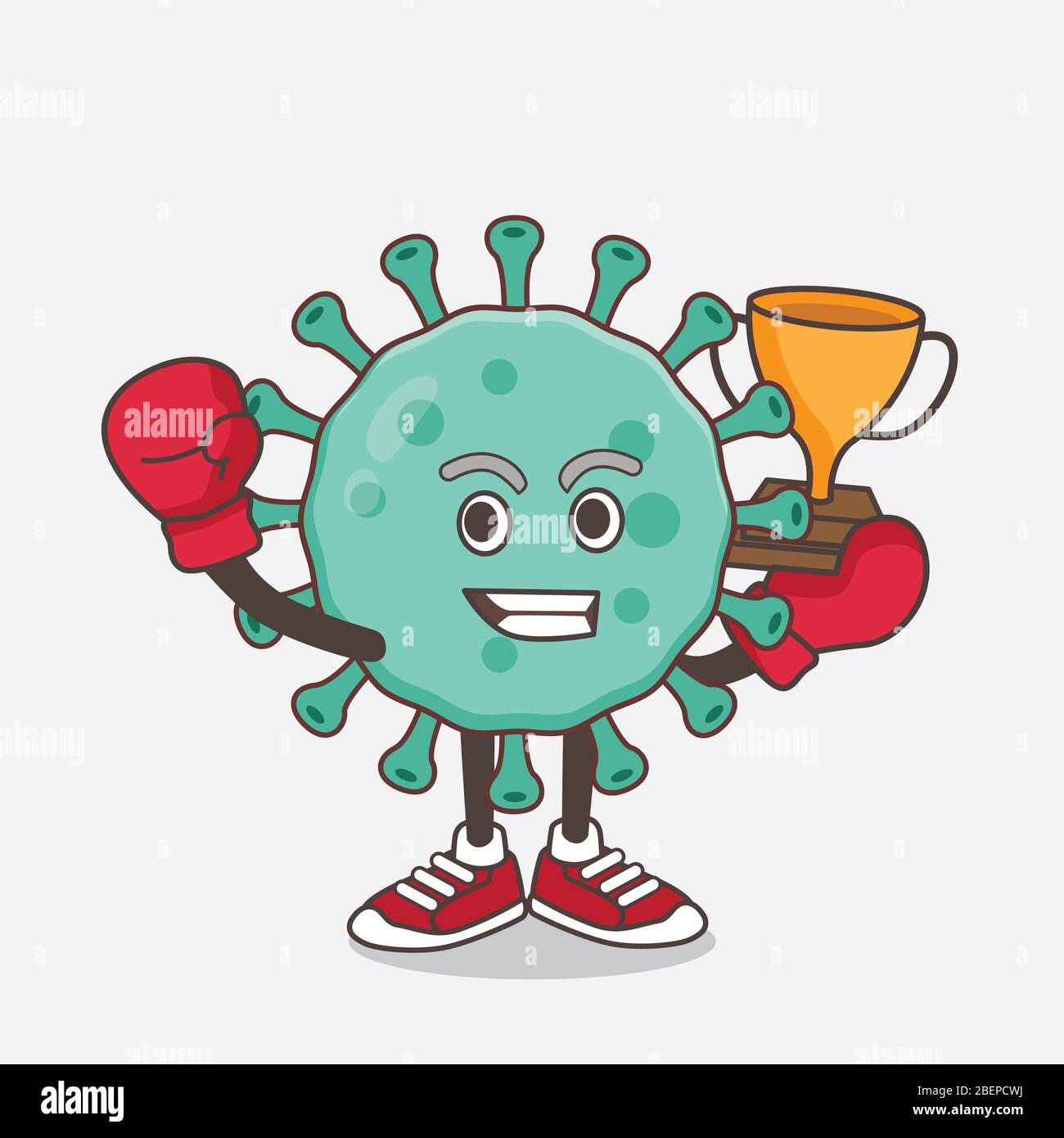 An illustration of Blue Virus cartoon mascot character as Boxing winner ...