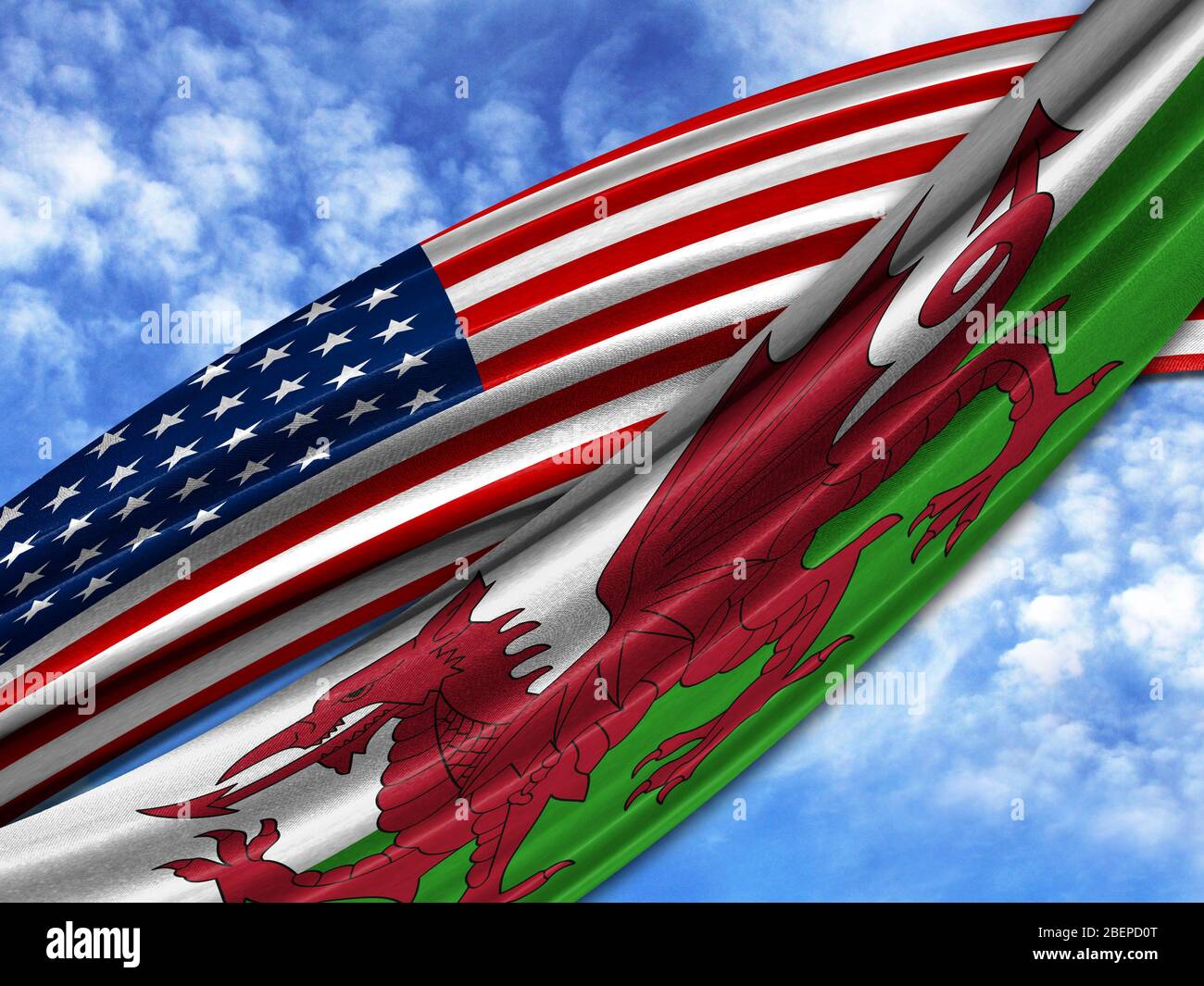 flag of America with Wales flag on sky background Stock Photo - Alamy