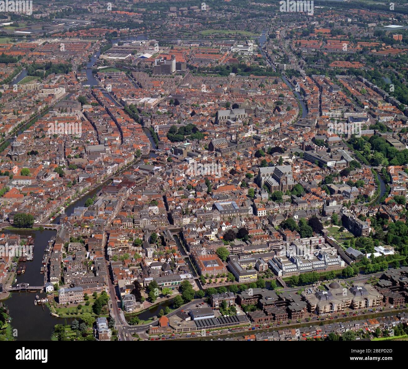 Leiden, Holland, March 07 - 1988: Historical aerial photo of center of Leiden, where the old and ...