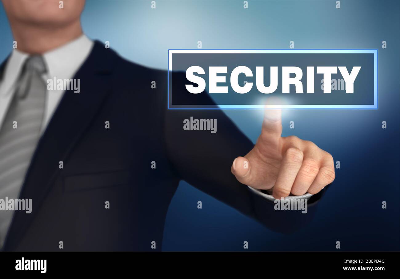 security with finger pushing concept 3d illustration Stock Photo - Alamy