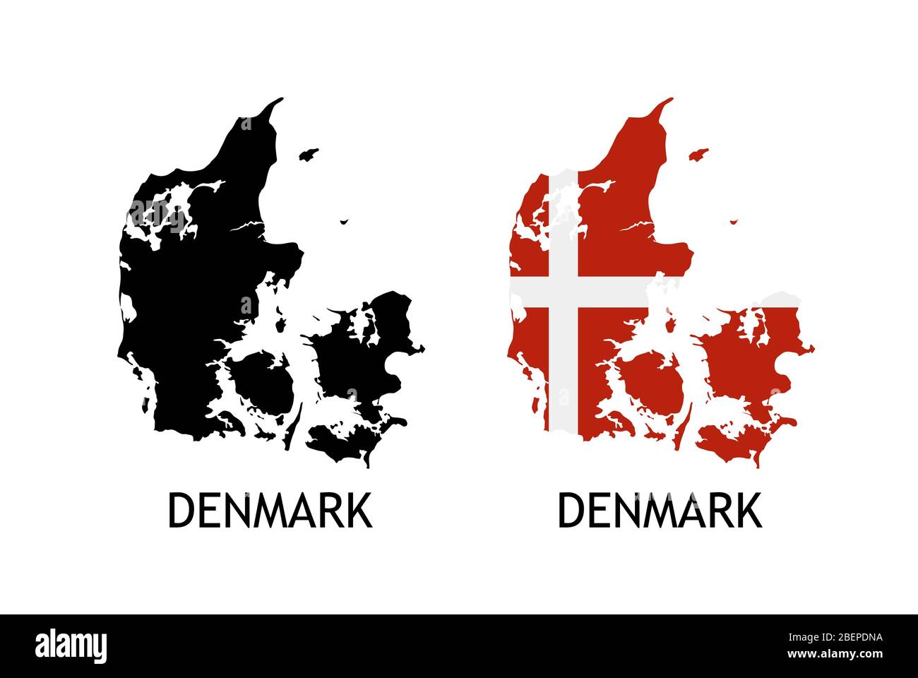 Silhouette of Denmark black color and colored in National Flag - Vector ...