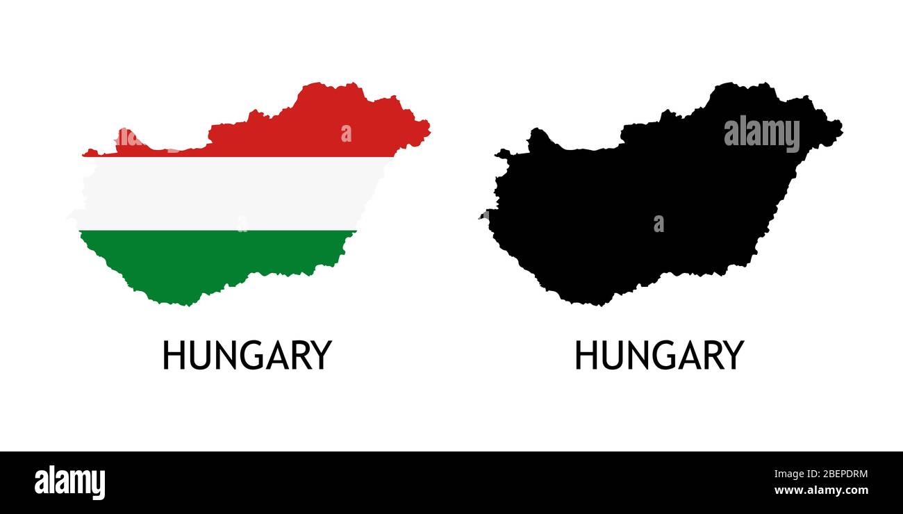 Silhouette of Hungary black color and colored in National Flag - Vector ...
