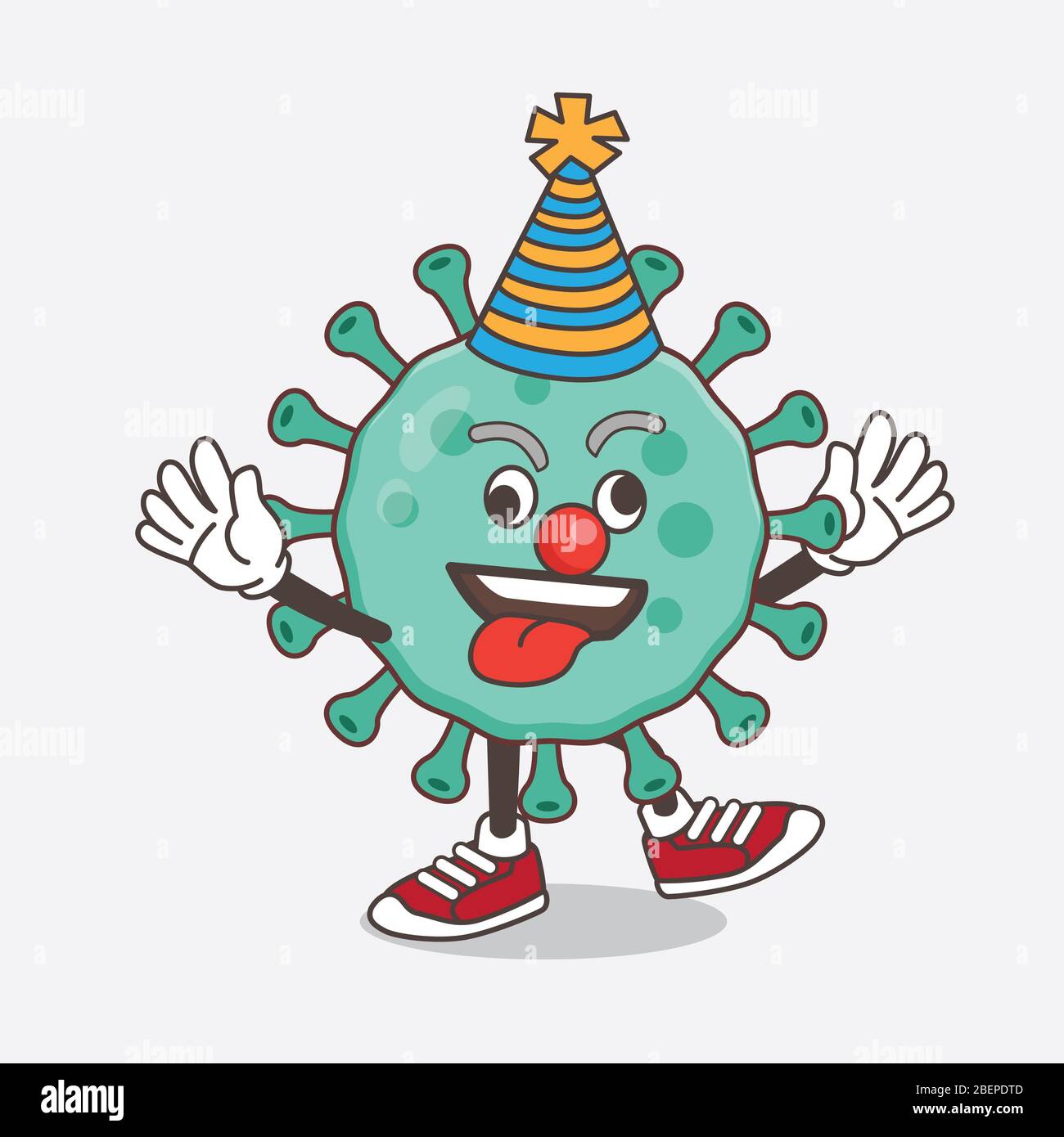 An illustration of Blue Virus cartoon mascot character as funny clown ...