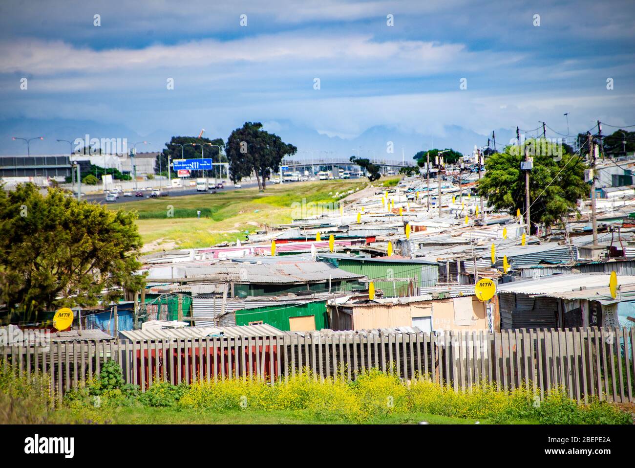 Township shacks in Khayelitsha on the edge of Cape Town. Satellite ...