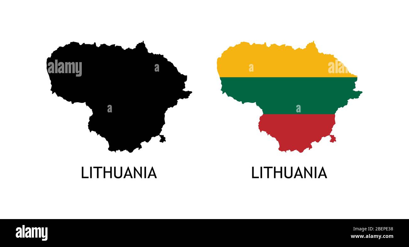 Silhouette of Lithuania black color and colored in National Flag ...