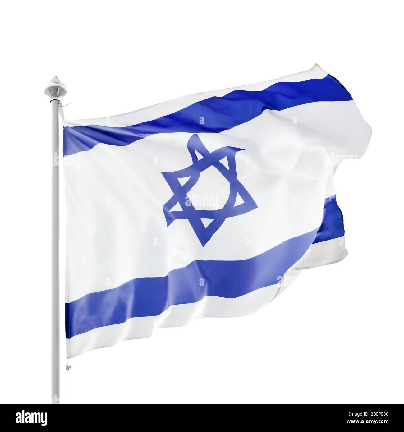 Israeli flag on flagpole. Isolated on white, clipping path included ...