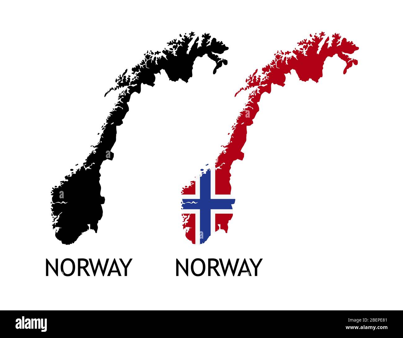 Silhouette of Norway black color and colored in National Flag - Vector ...