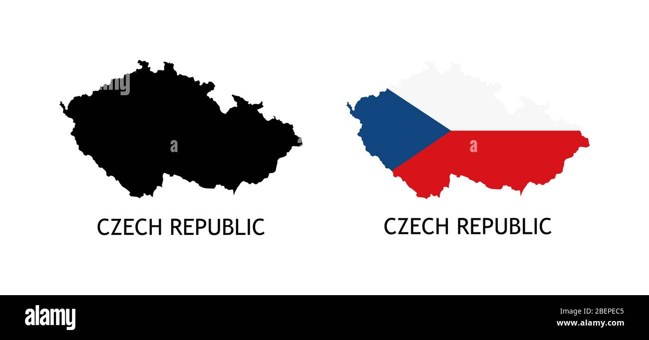 Silhouette of Czech Republic black color and colored in National Flag ...