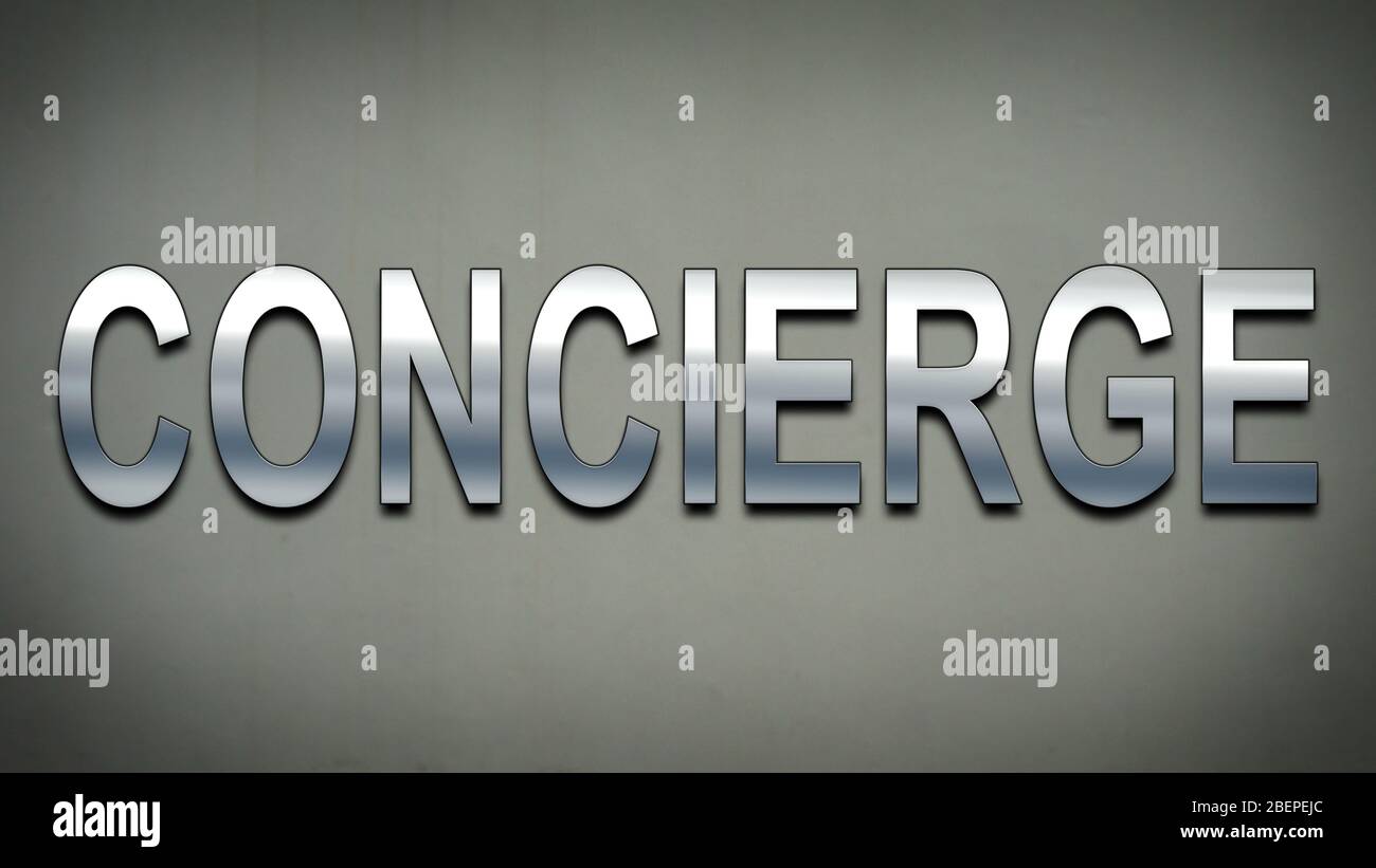 Metallic wall sign for CONCIERGE Stock Photo - Alamy
