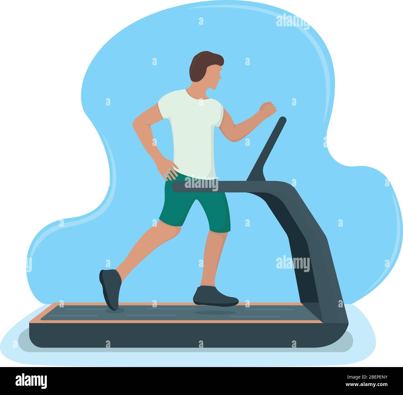 Man running on treadmill, male practise sport exercises. Isolated on ...