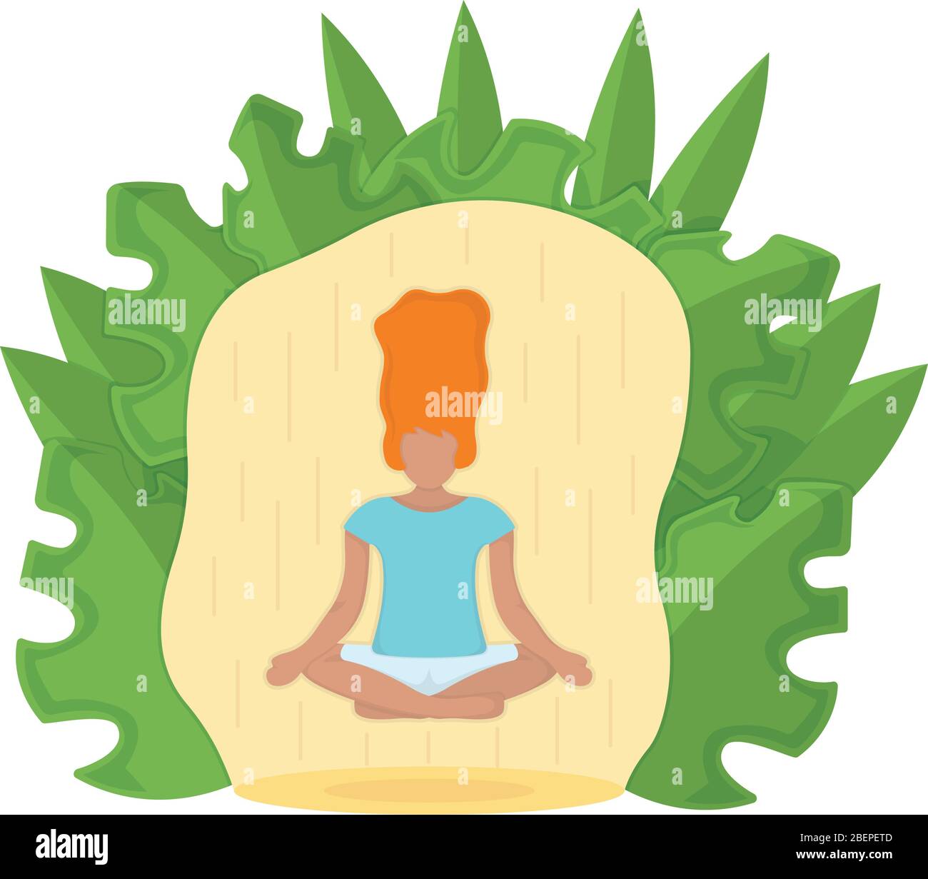 Woman character meditate and levitation, concept leaf background ...