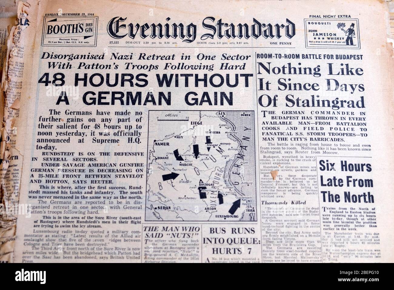 Evening Standard WWII British newspaper headline 29 December 1944 "48 ...
