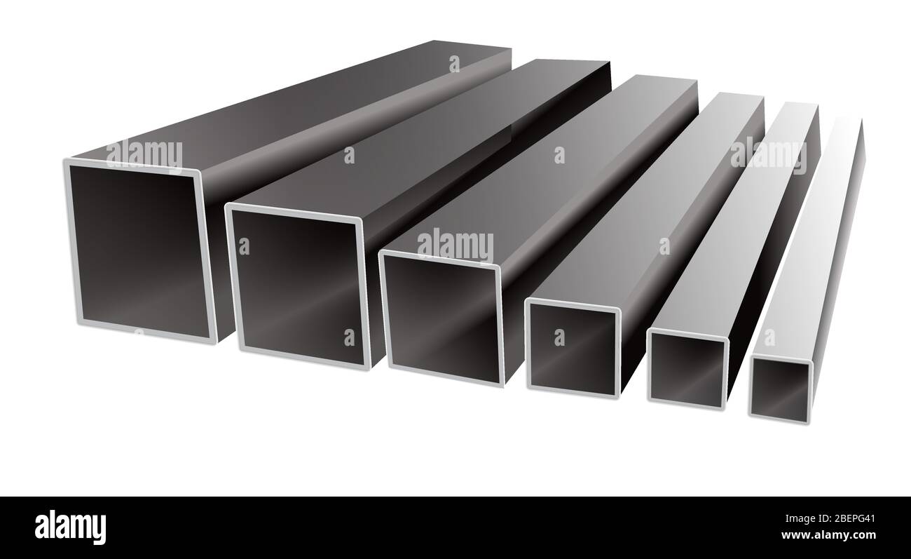 Vector illustration of iron square tubes on a white background Stock ...