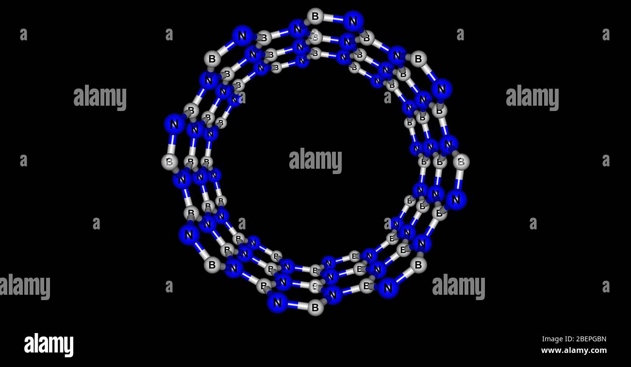 Boron nitride nanotube structure isolated on black background Stock ...
