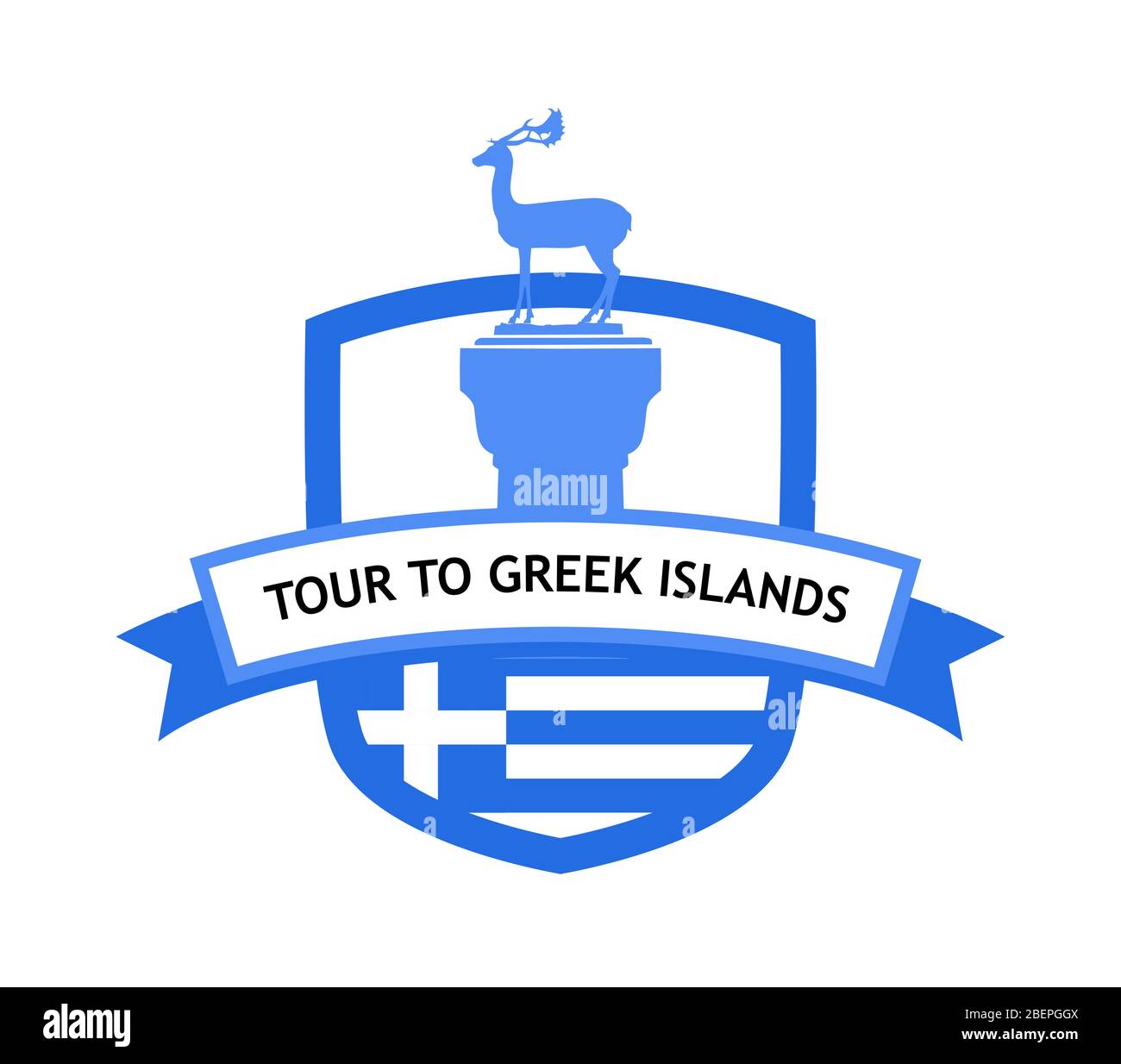 Greek Islands Cruise banner. Vector Logo with Colossus of Rhodes and ...
