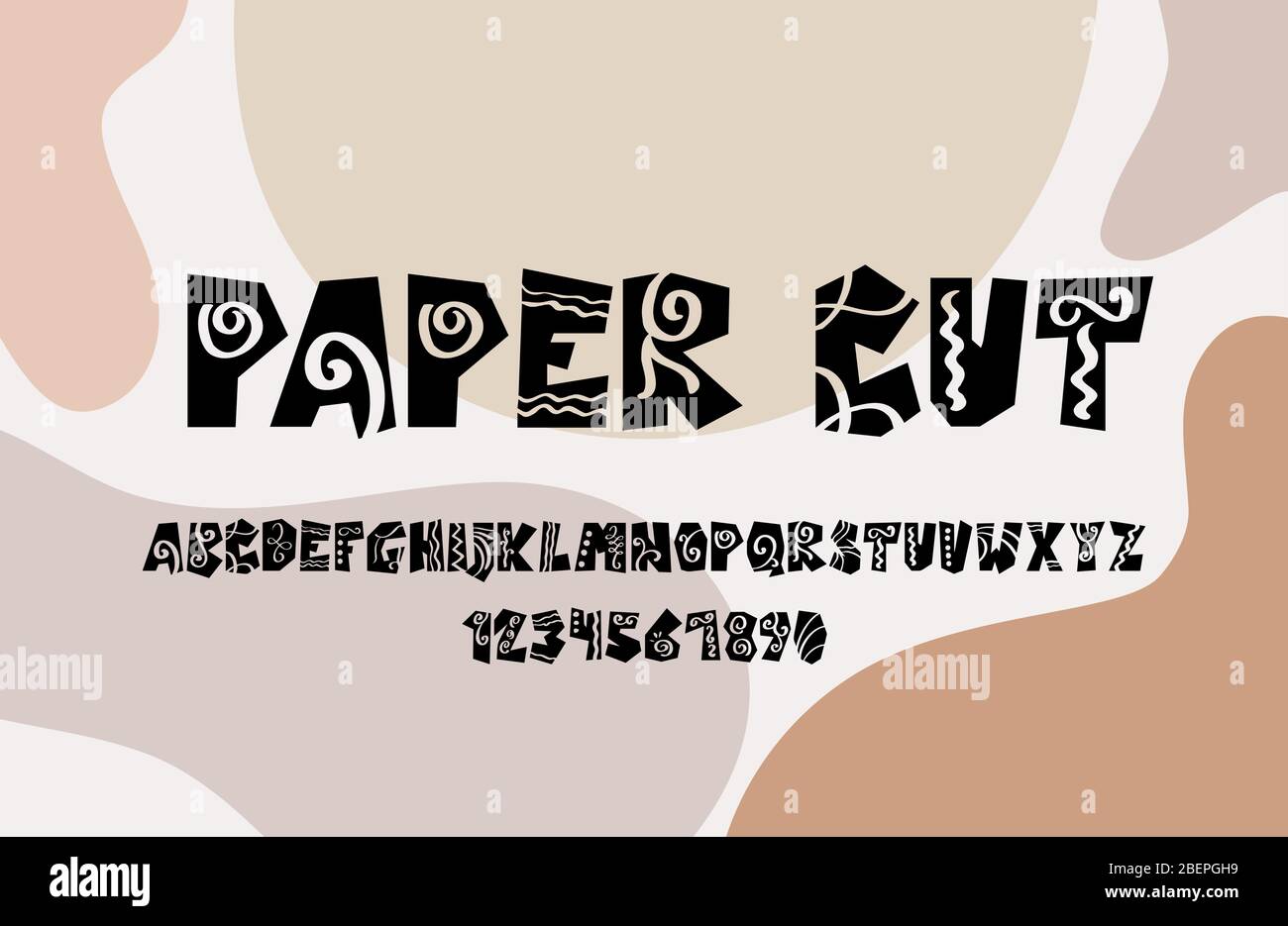 Simple Paper Cut Font chopped handwritten font on abstract shapes ...