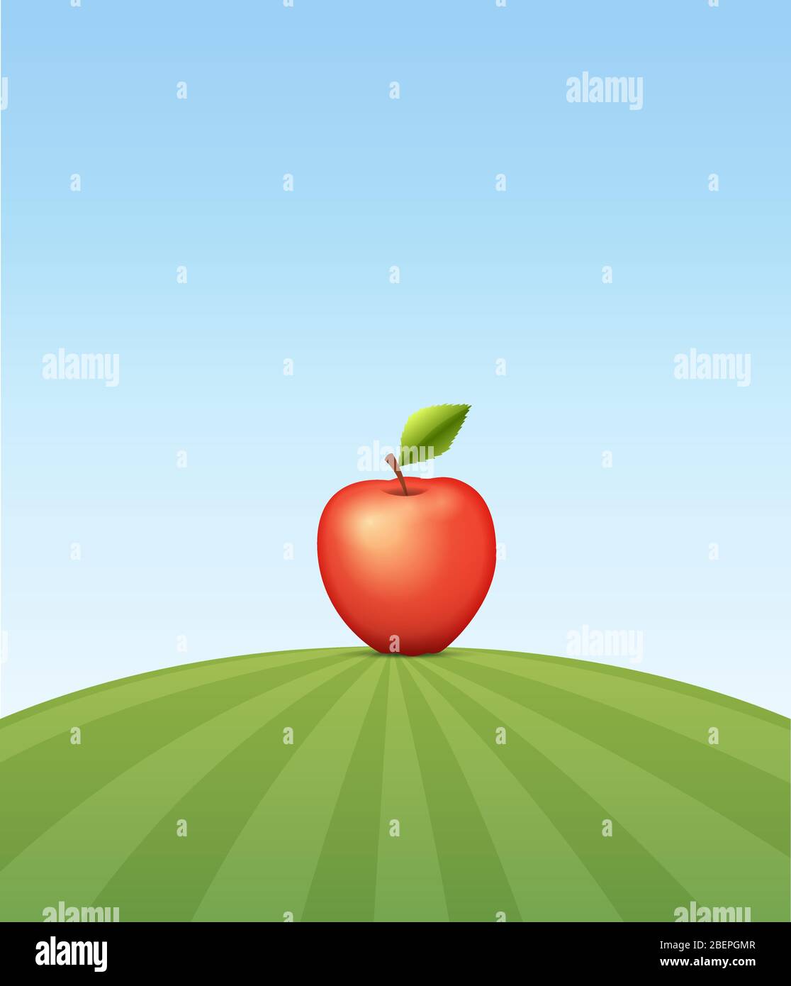 Apple on green field - Vector cartoon Banner with copy spaces at bottom ...