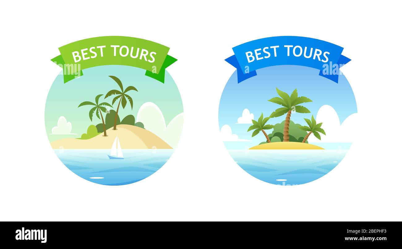 Travel Tour Emblem with Tropical Beach for Vacation or Summer Holidays ...