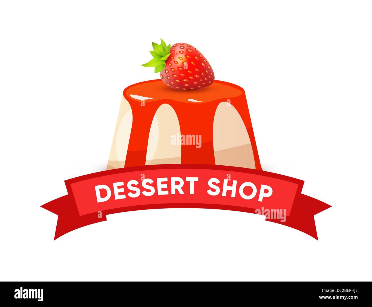 Dessert Shop Logo vector, Cheesecake with Strawberry emblem and ribbon ...