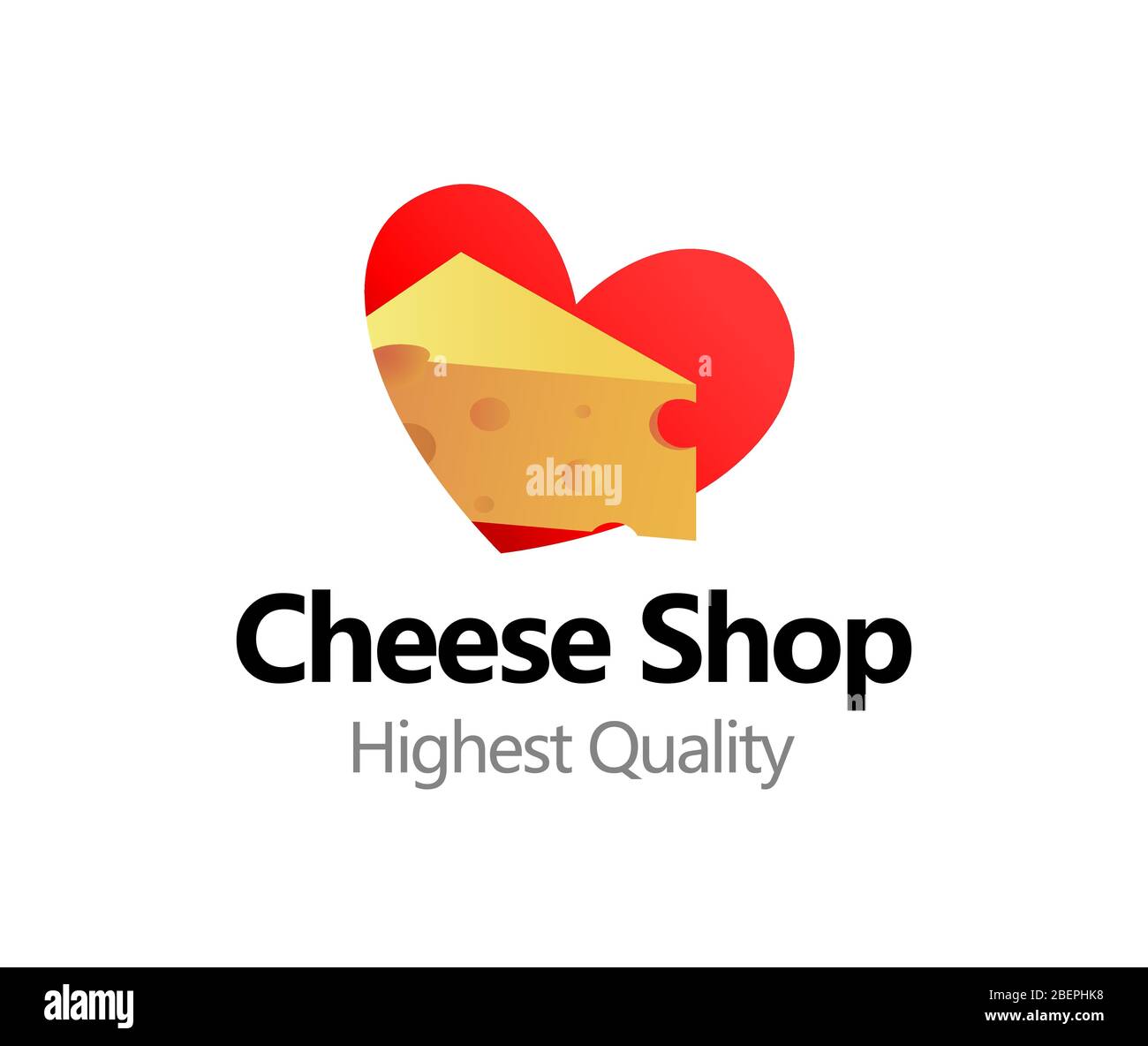 Cheese Logo with heart, Vector colorful emblem isolated on white with ...