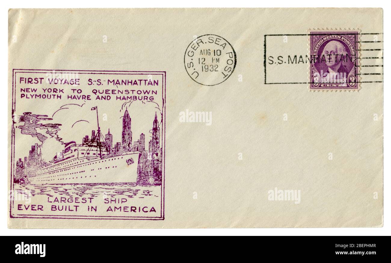 Sea post, The USA - 10 August 1932: US historical envelope: cover with ...