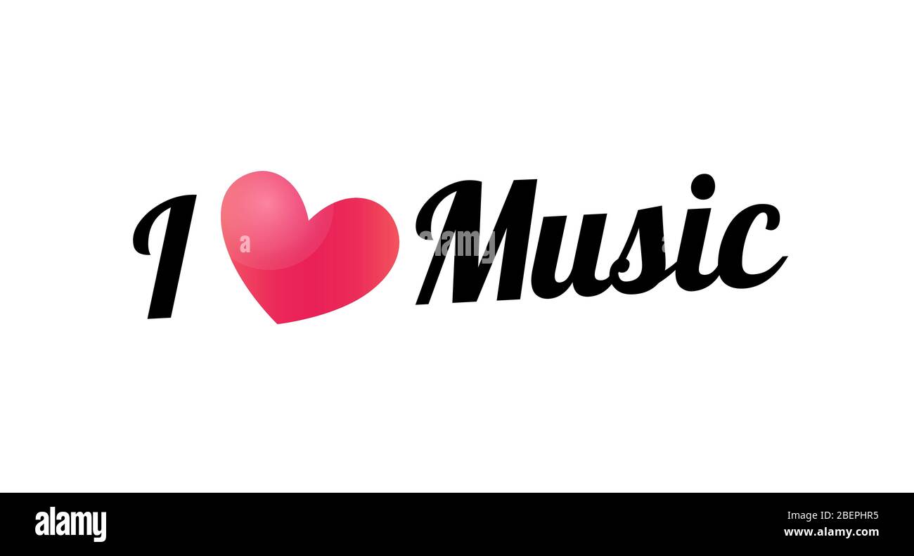 I love Music, Vector lettering Slogan with pink Heart isolated on white ...