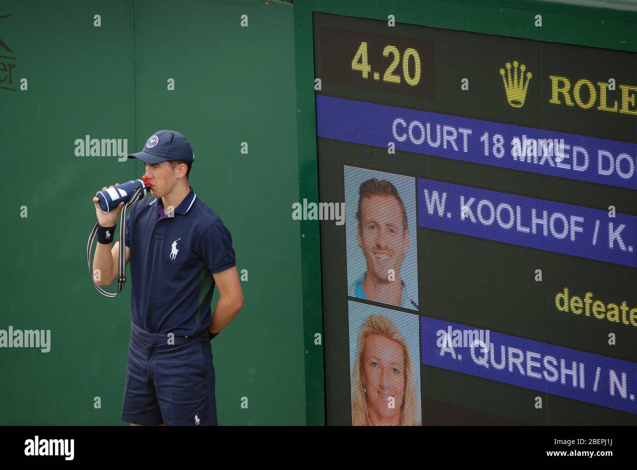 Ball Boy drinking at the Wimbledon Lawn Tennis 2019 Championship ...