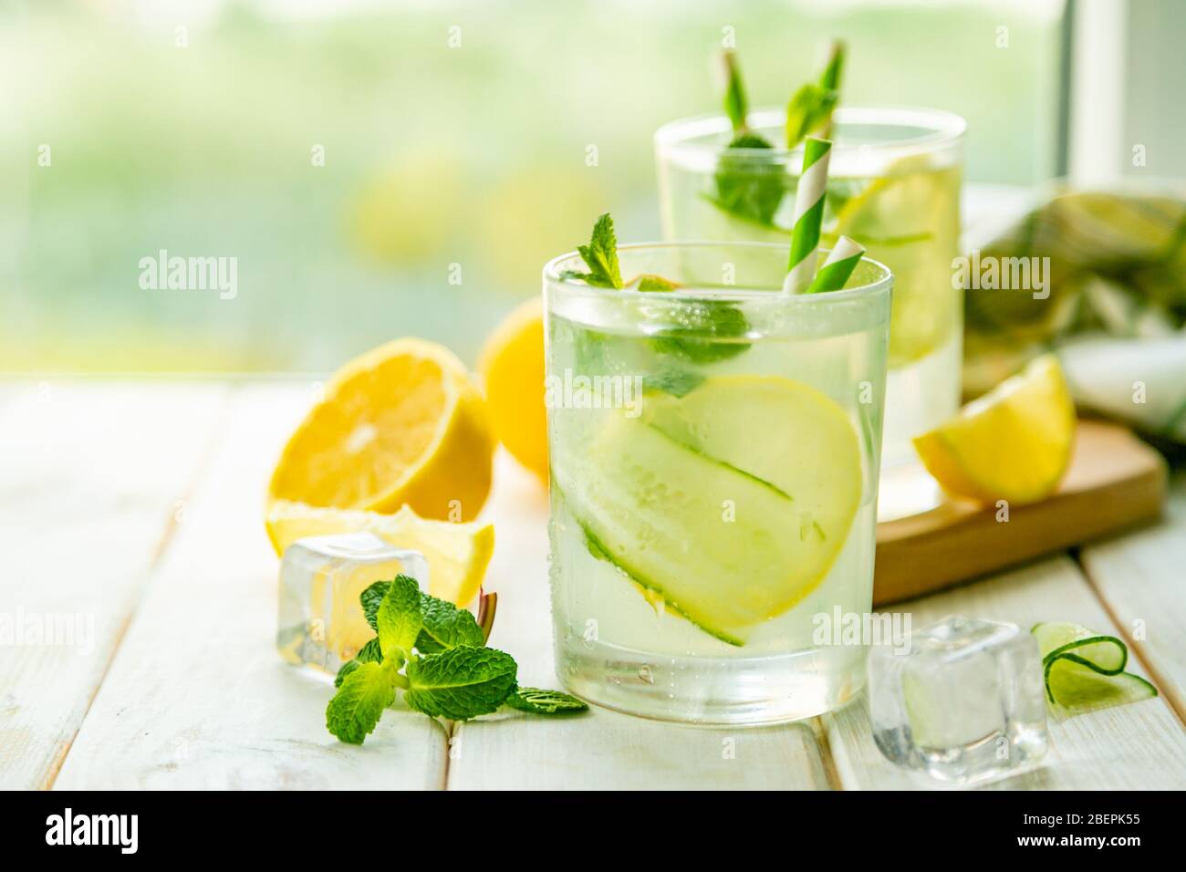 Summer lemonade in glasses in front of window Stock Photo - Alamy