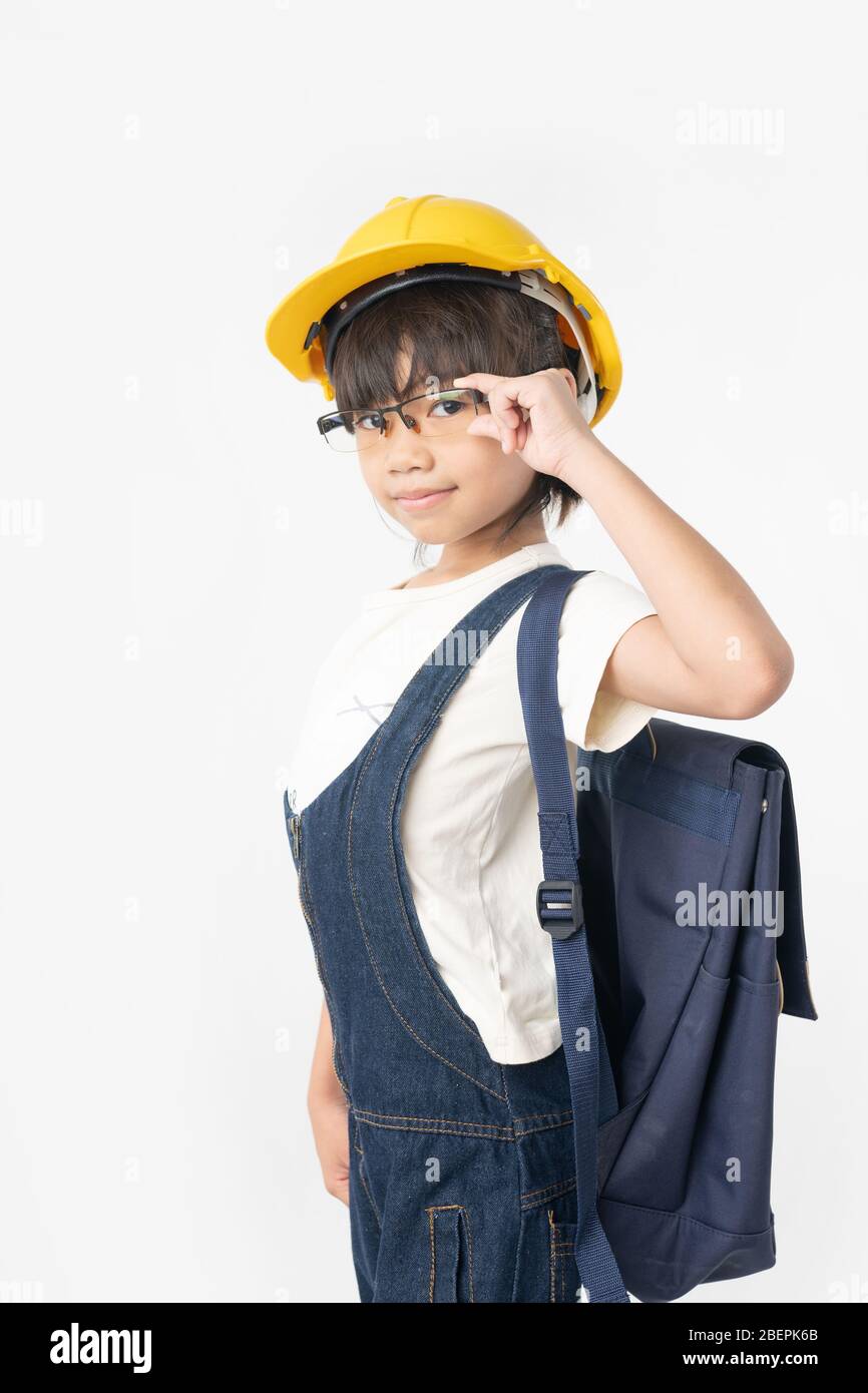 Asian girl Thai student want to be engineer, engineering kid isolated ...