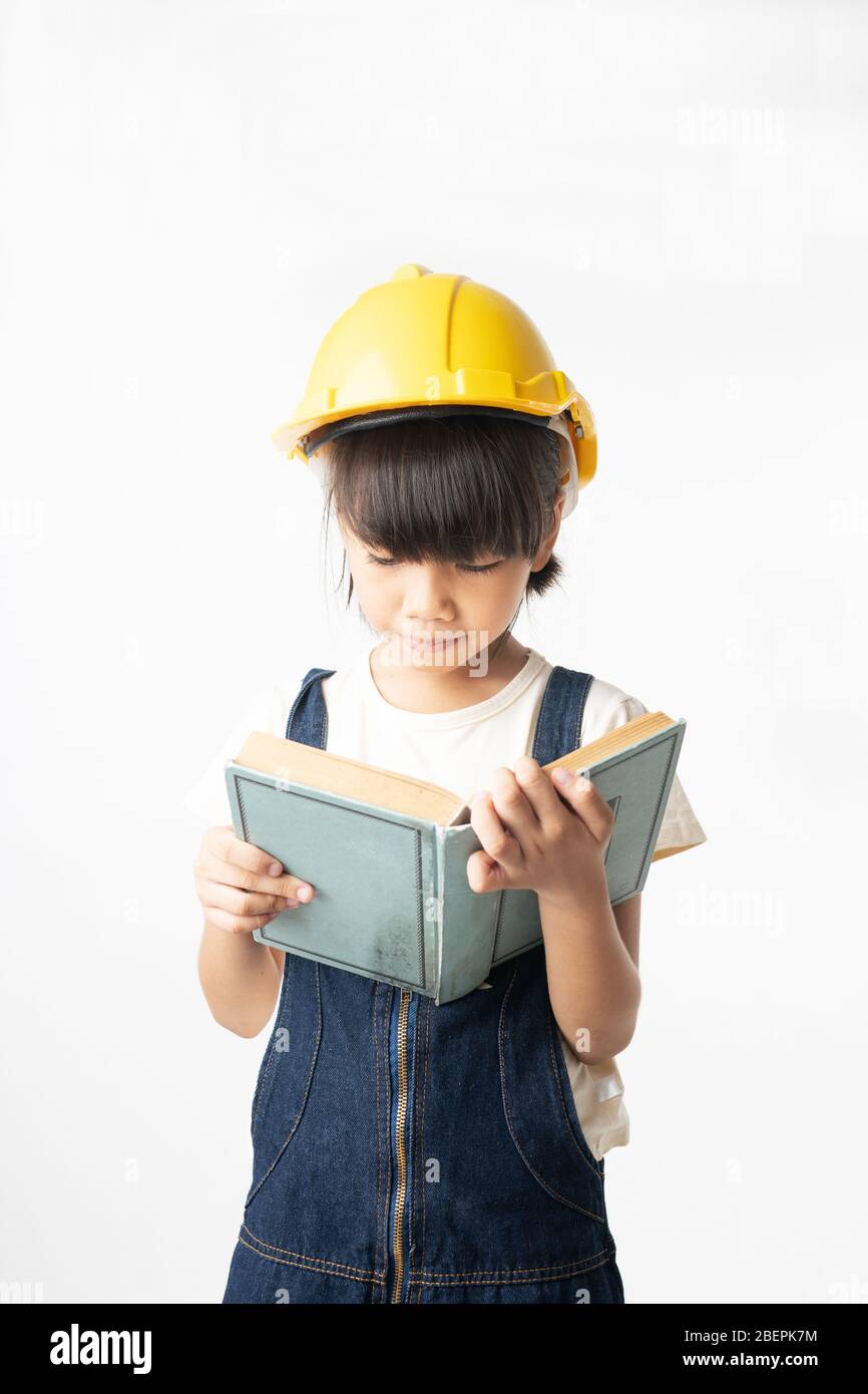 Asian girl Thai student want to be engineer reading book, engineering ...