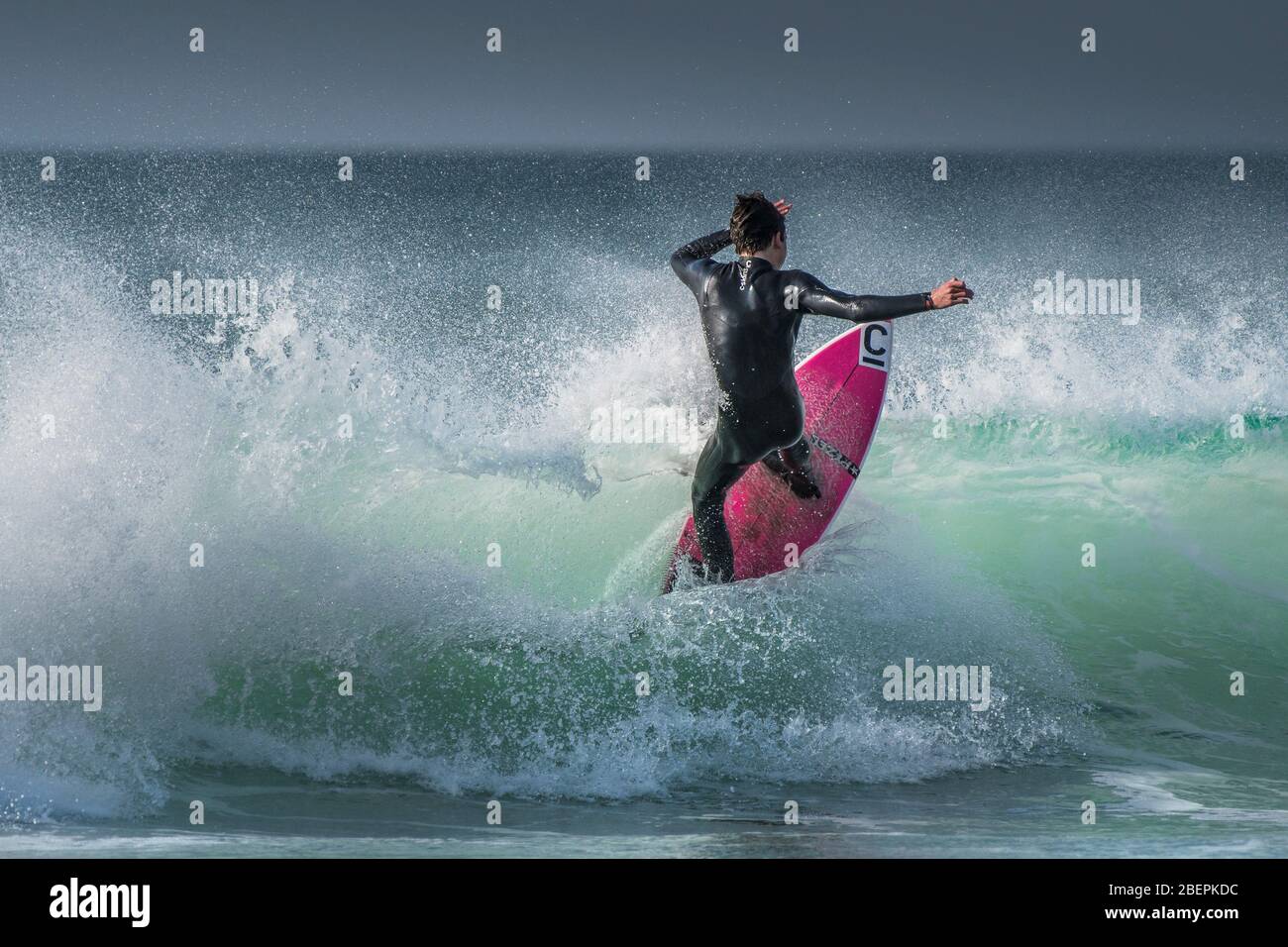 Spectacular surfing action at Fistral in Newquay in Cornwall Stock ...