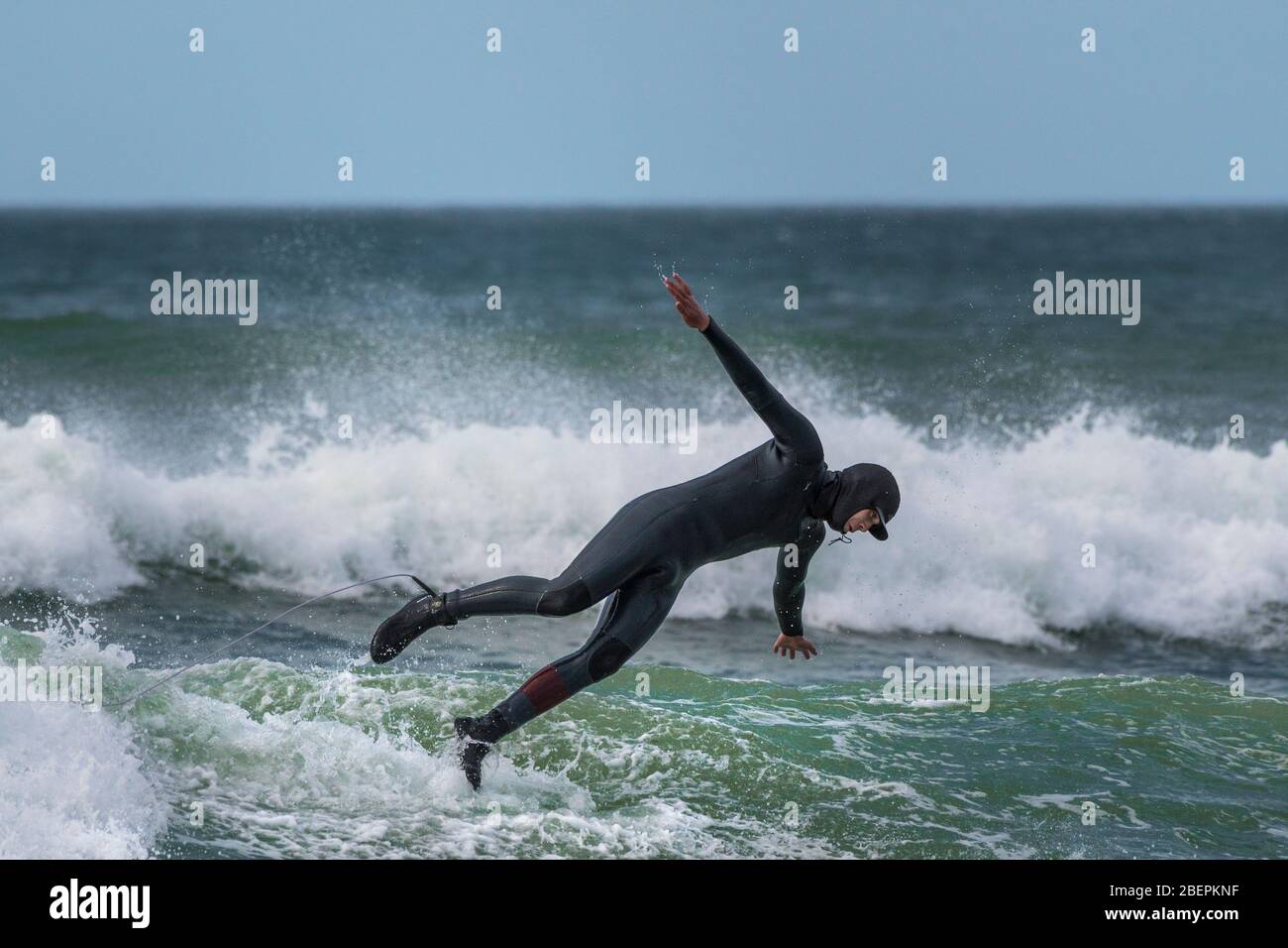 A surfing wipeout at Fistral in Newquay in Cornwall Stock Photo - Alamy