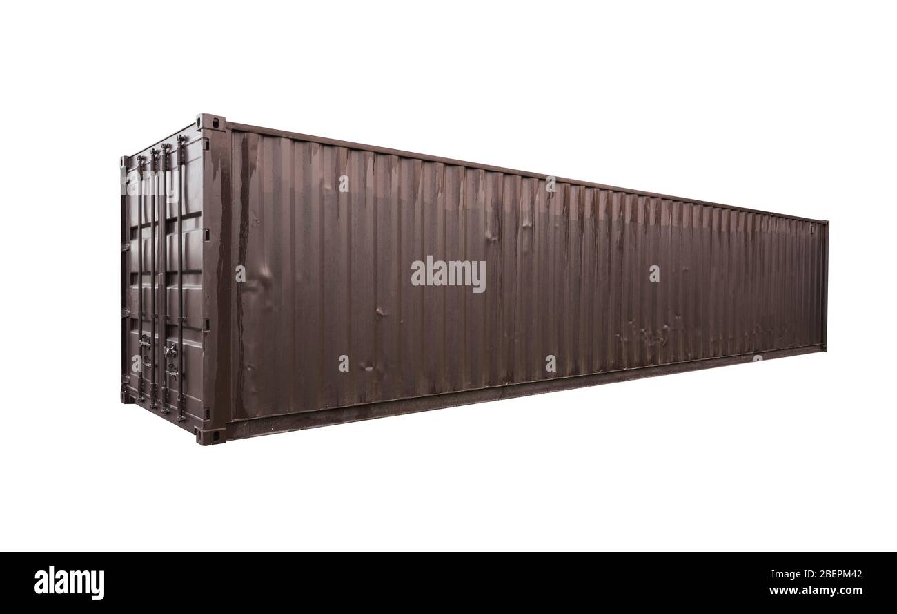 Dark brown cargo container isolated on white background, modern ...