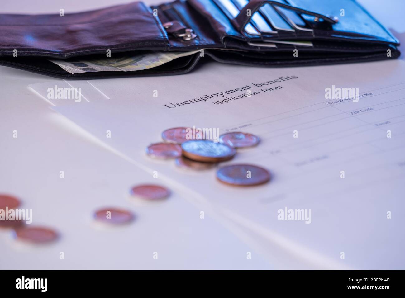 Fill Unemployment benefits form and wallet and money coin Stock Photo ...